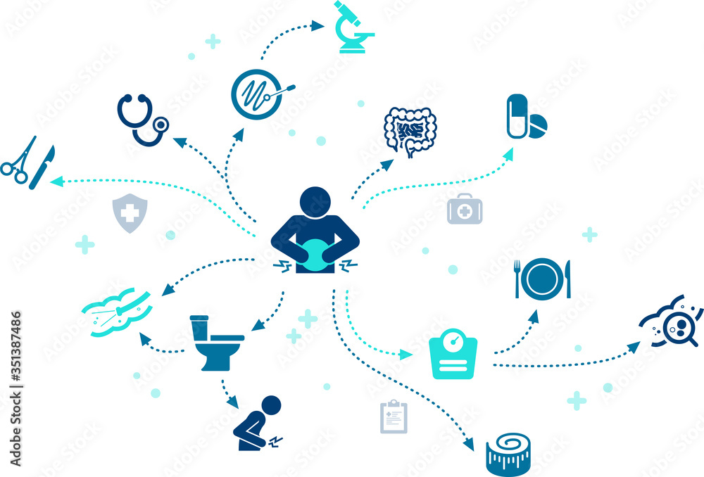 intestinal disease vector illustration. Concept with connected icons ...