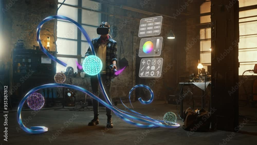 Talented Female Artist Wearing Augmented Reality Headset Working on ...