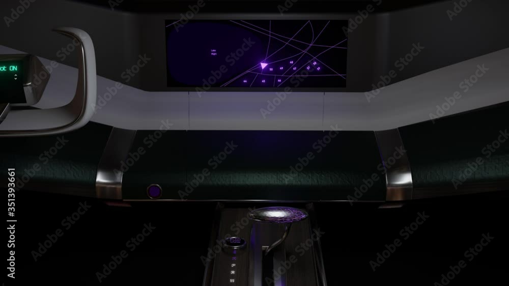 3D render animation of a futuristic car interior, with the blinking ...