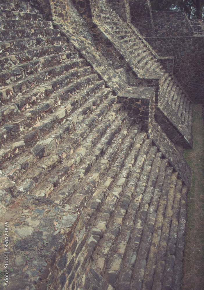 stairs close up of the Great Platform at Teopanzolco Aztec ruins ...