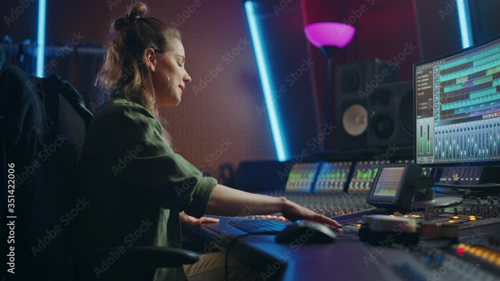 Beautiful, Stylish Female Audio Engineer and Producer Working in Music ...