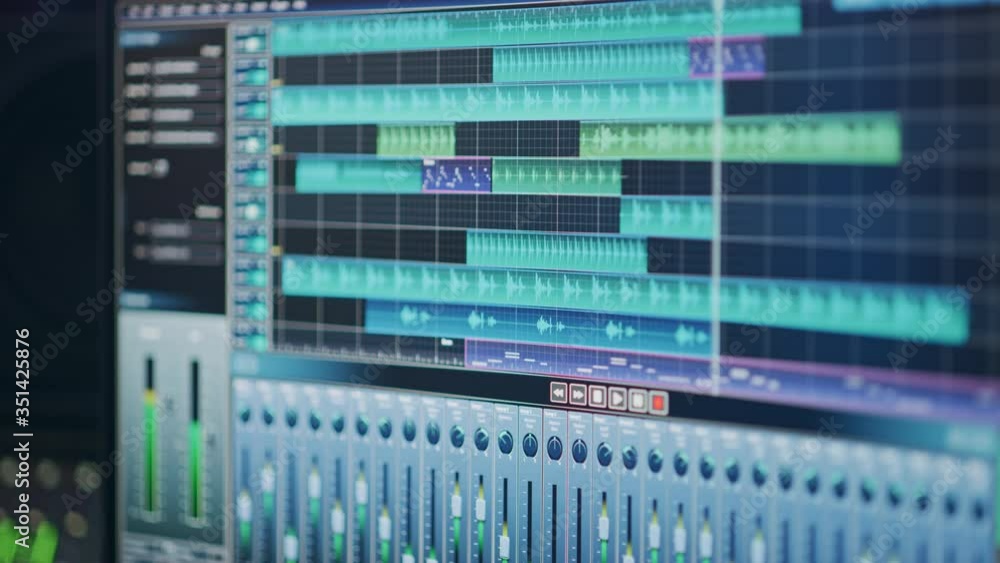 Modern Music Recording Studio Equipment: Computer Screen Showing User ...