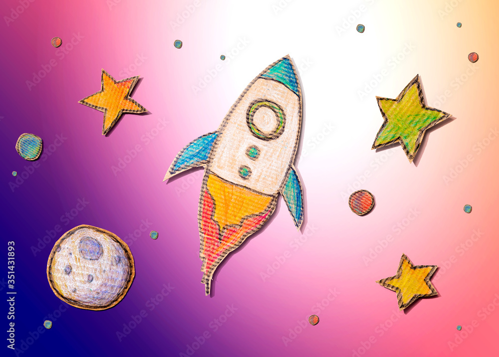 Space exploration theme with rocket and star drawings Stock Photo ...