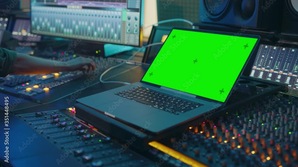 Modern Music Record Studio Control Desk with Green Screen Chroma Key ...