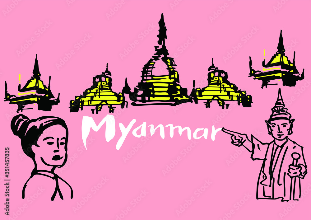 Important trip and travel attractions in Myanmar. Stock Vector | Adobe ...