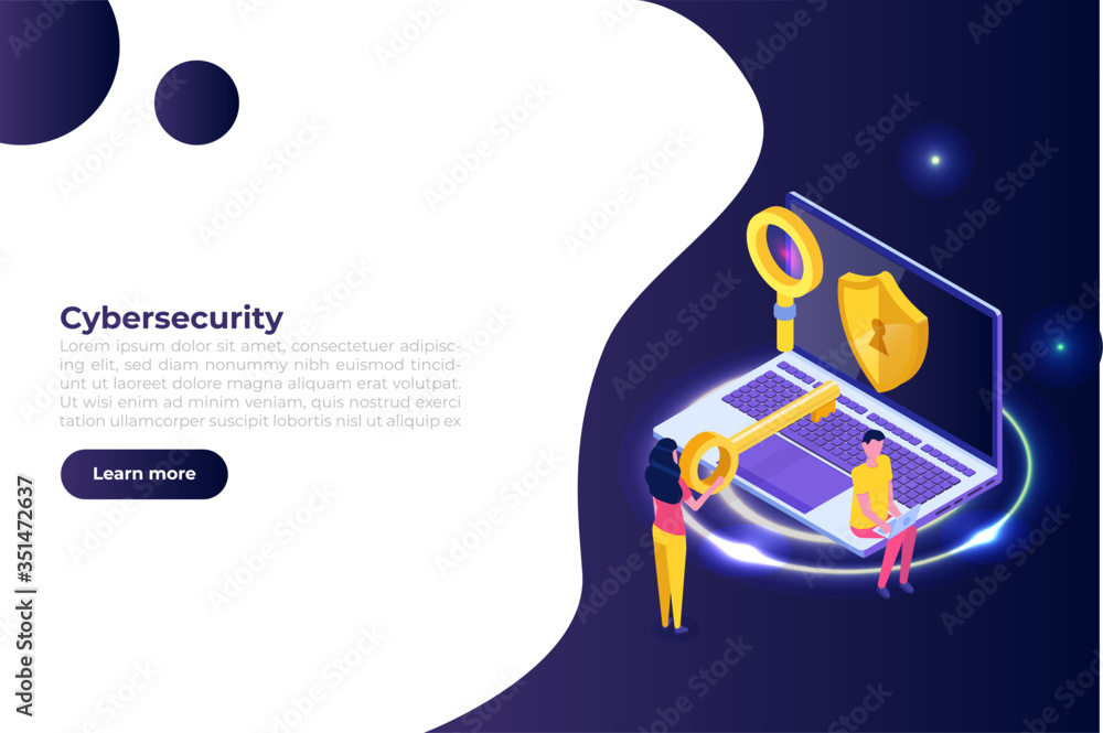 Cybersecurity, Protection network safe data isometric concept. Web page ...