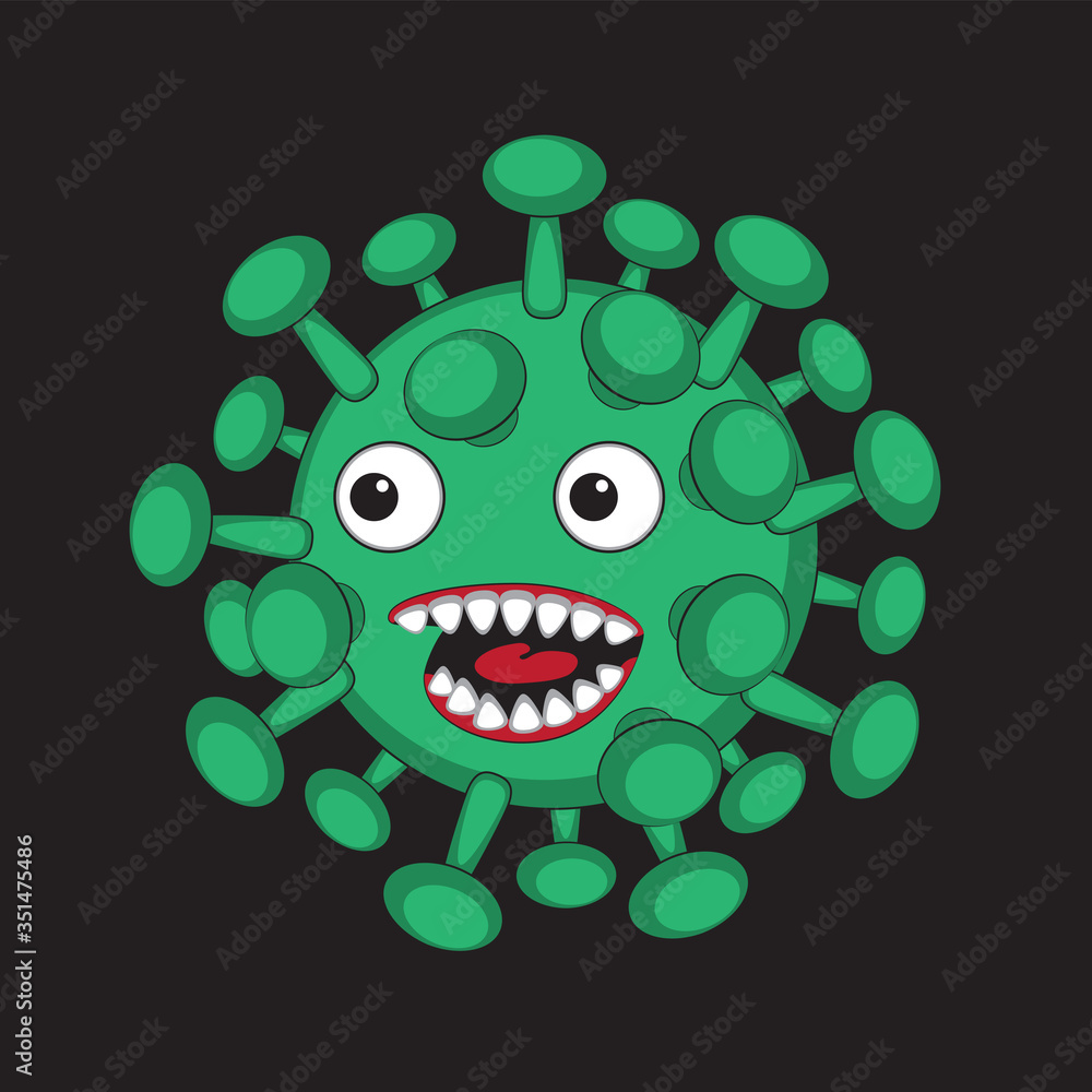 Cartoon virus green on black background. Vector image Stock Vector ...