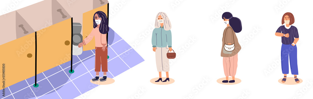 People keep distance from each other and wearing face mask while ...