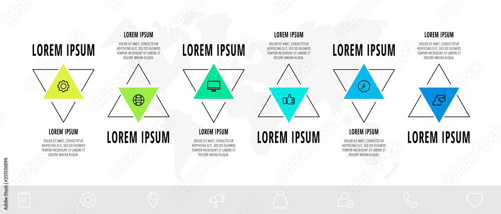 Vector infographics design template with triangle. Six steps. Abstract ...