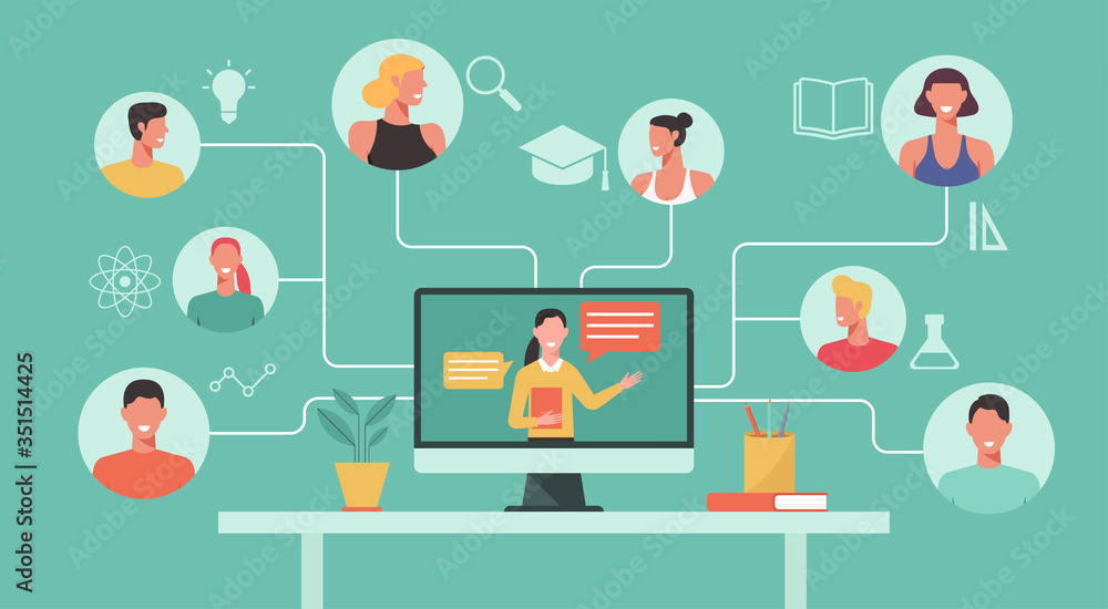people learn online course, education or e-learning, home school, woman ...
