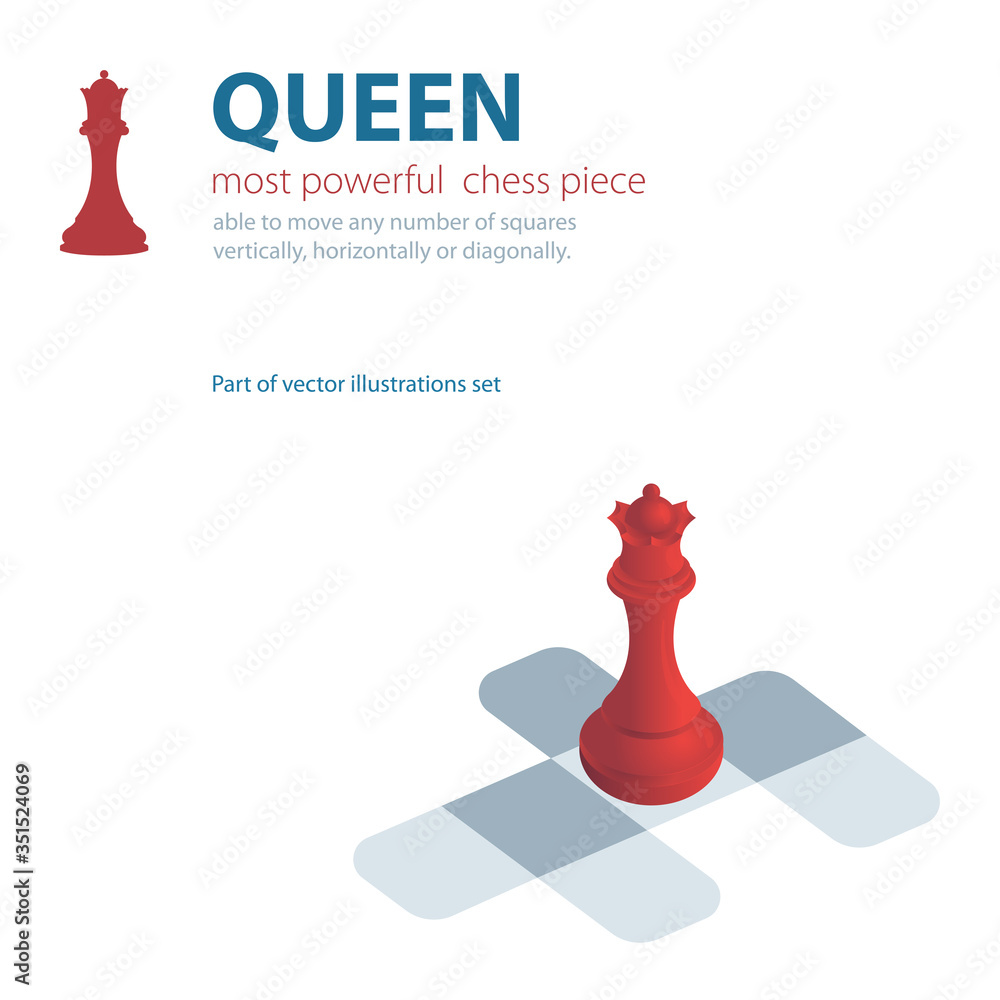 Queen. Most powerful chess piece vector illustration. Chess queen ...
