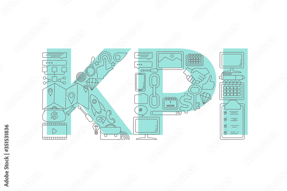 Vector creative illustration of KPI word lettering typography with line ...