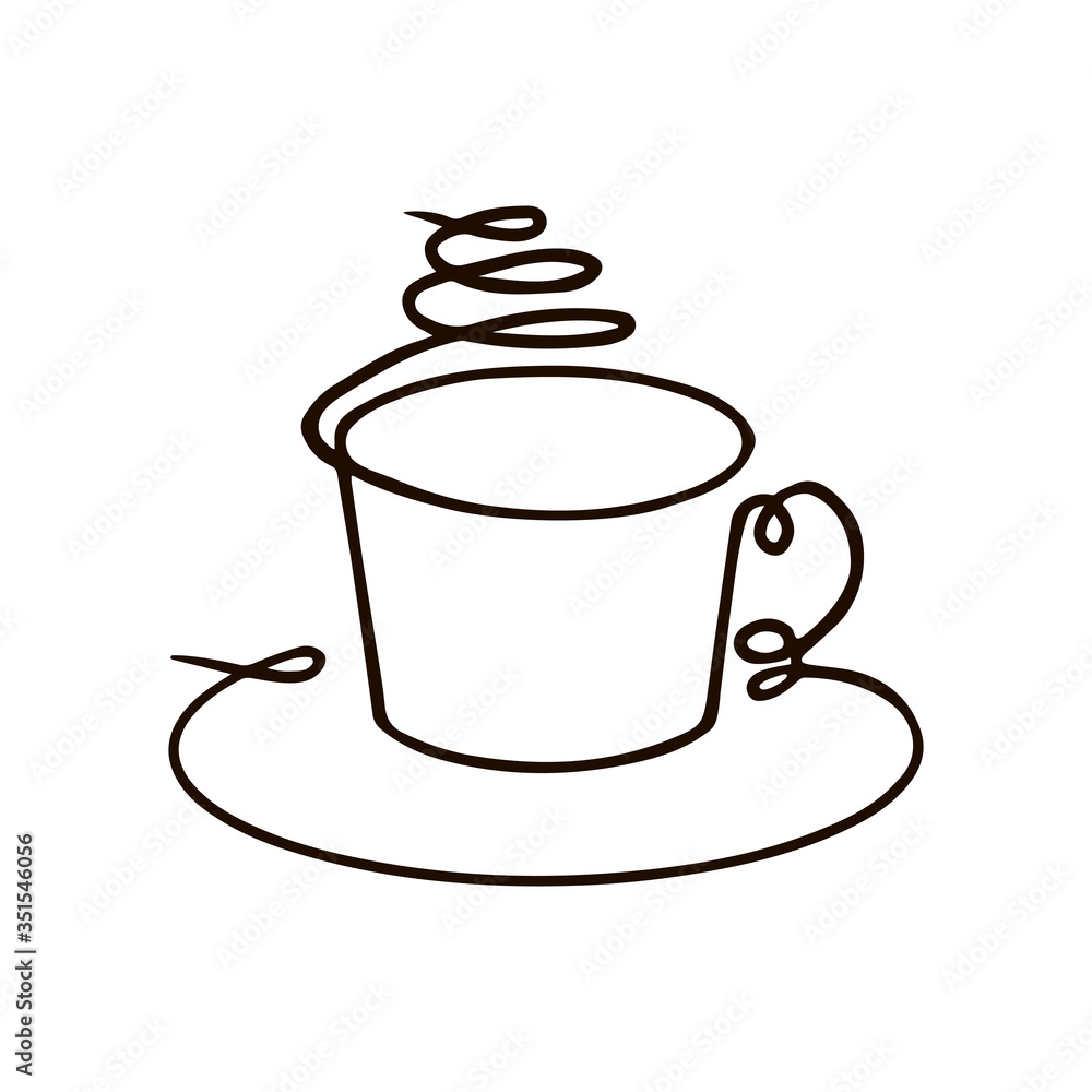 Continuous line art or One Line Drawing cup of coffee. Vector ...