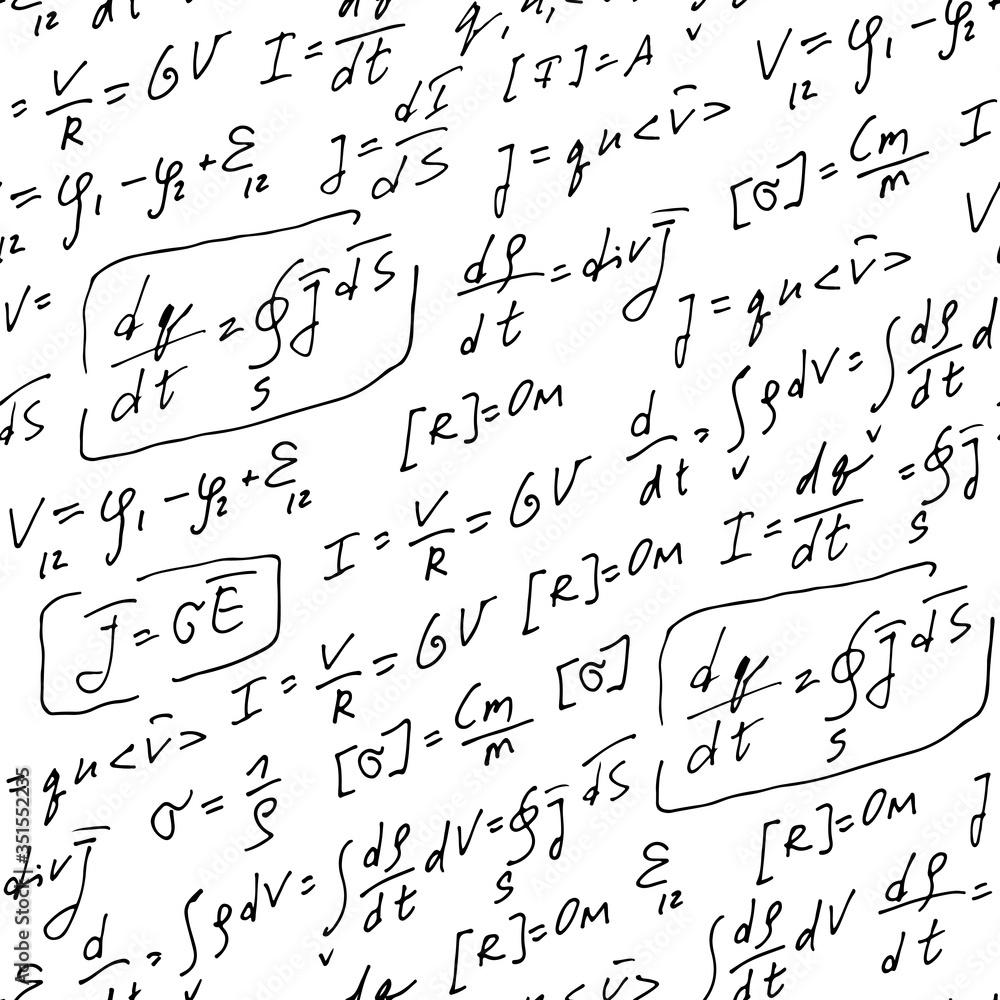 Physics formulas handwritten vector pattern, abstract seamless ...