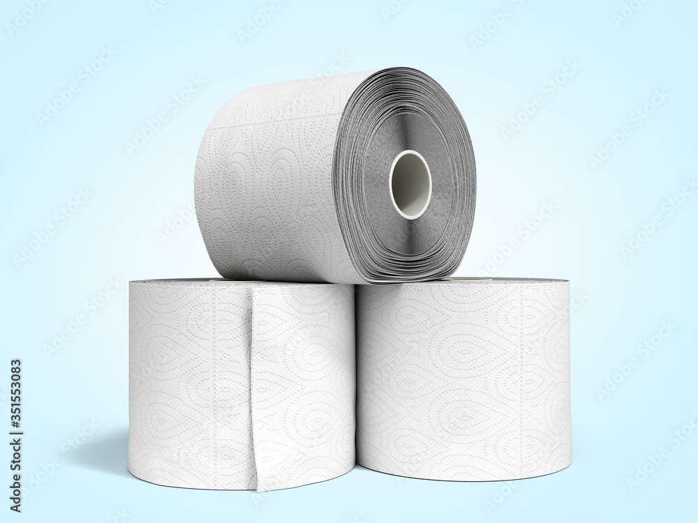 toilet paper rolls 3d render on a blue gradient background Stock ...