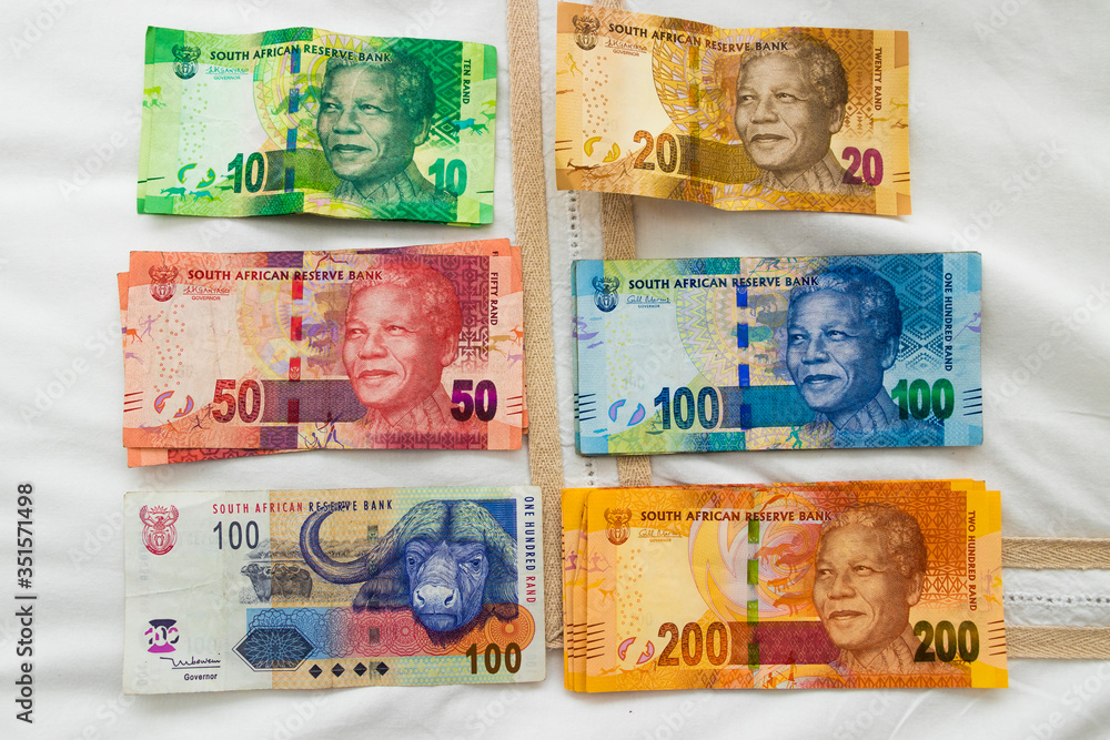 South African colorful banknotes money with Nelson Mandela. Stock Photo ...