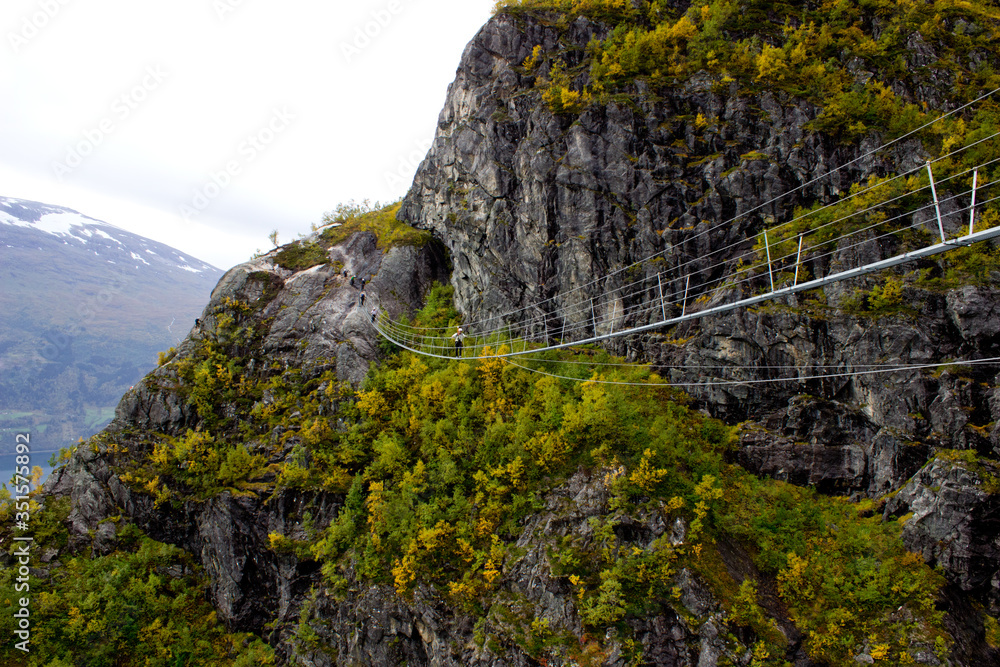 Beautiful side view on the top of via ferrata Loen Norway with ...