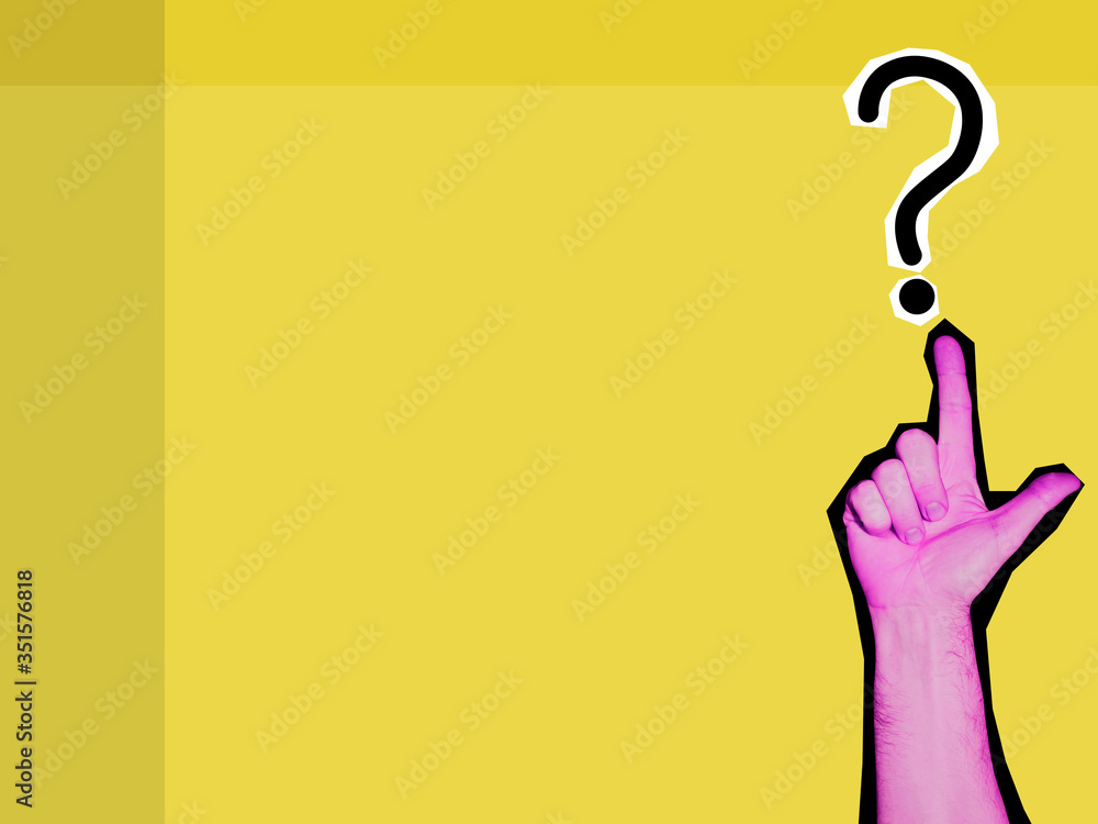 collage of a hand pointing to a question mark on a yellow background ...