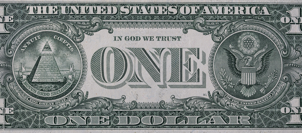 Closeup of back side of 1 dollar bill Stock Photo | Adobe Stock