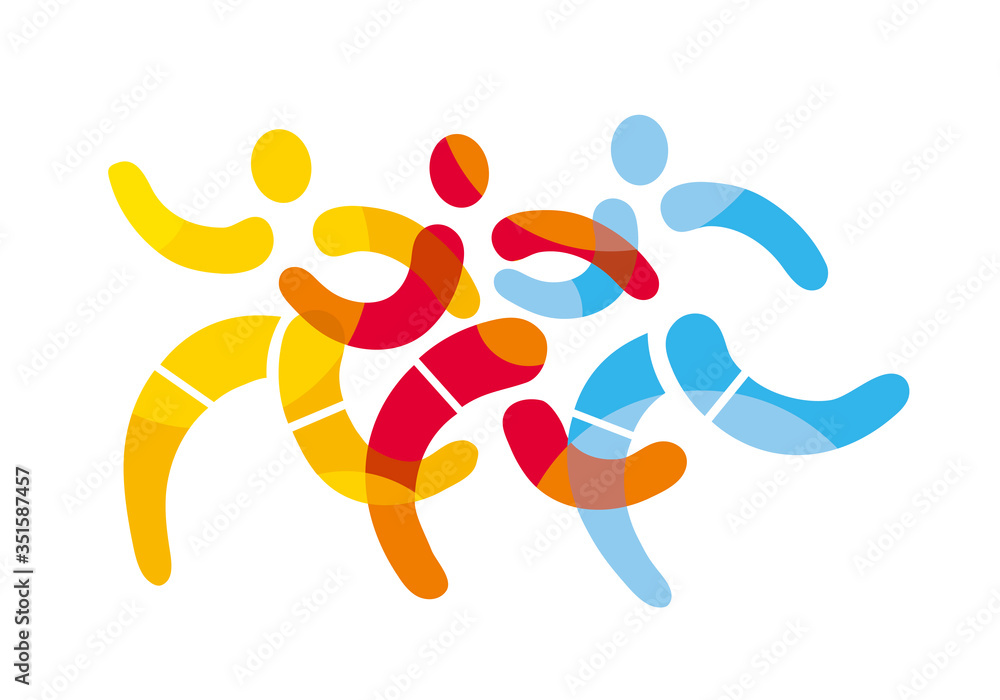 Three runners, Running race, symbols. Stylized illustrations of running ...