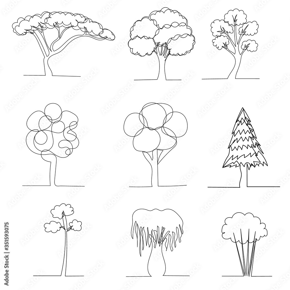 vector, isolated, continuous line drawing tree grows, sketch Stock ...