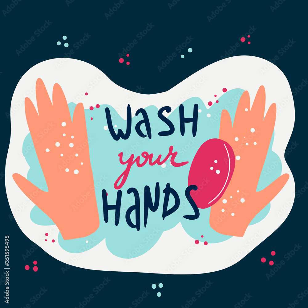 Wash your hands cartoon sign clipart. Vector illustration, washing ...