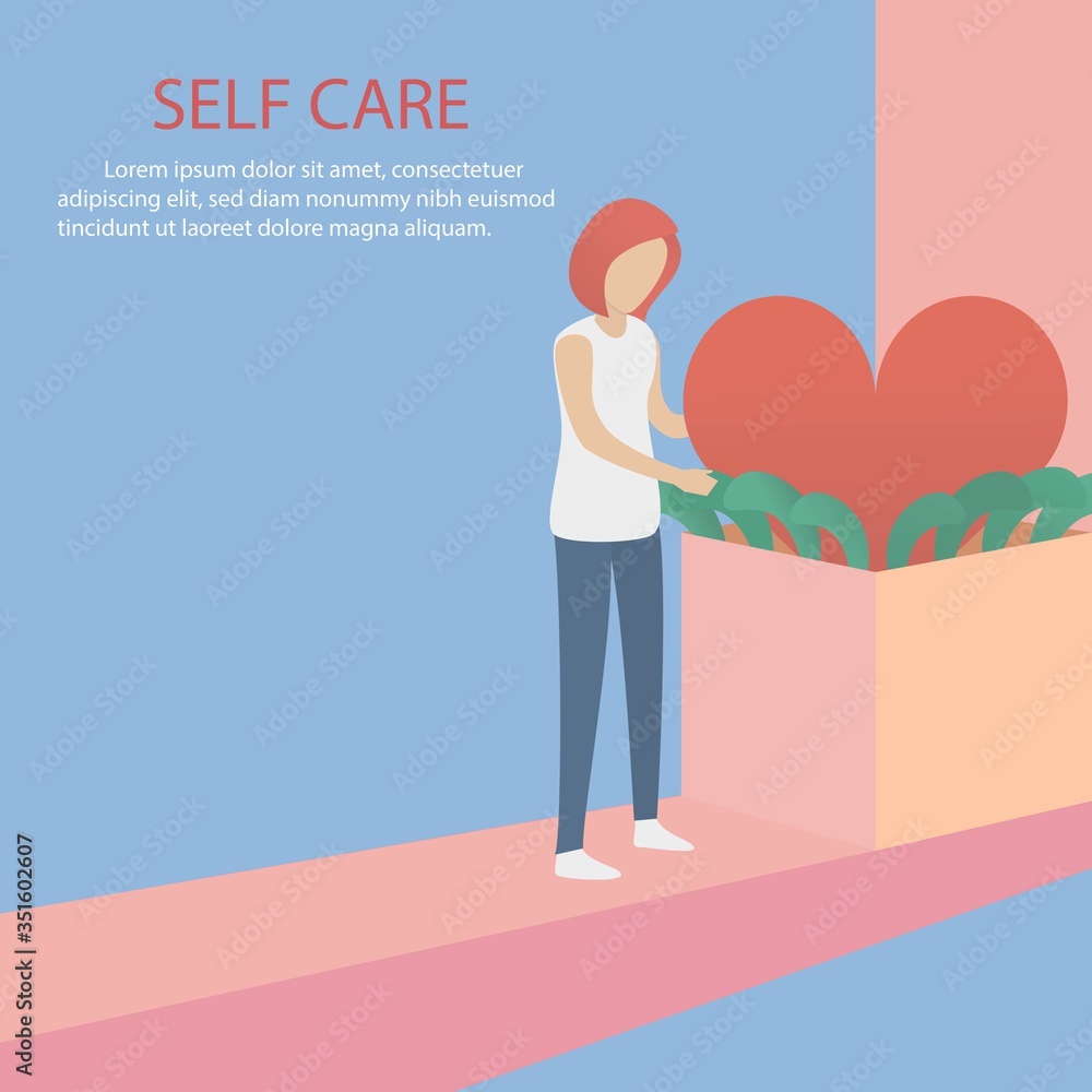 self care and self compassion concept,Woman or girl picks red heart out ...
