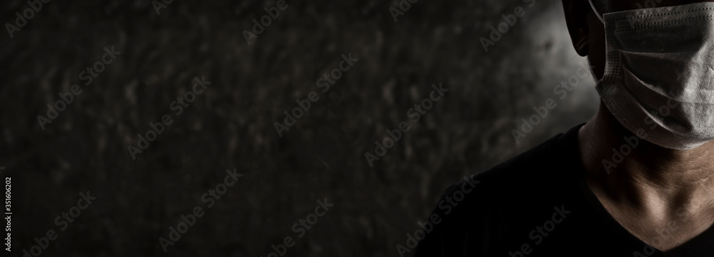 Half face Man wear protection face mask for protection virus. Man with ...