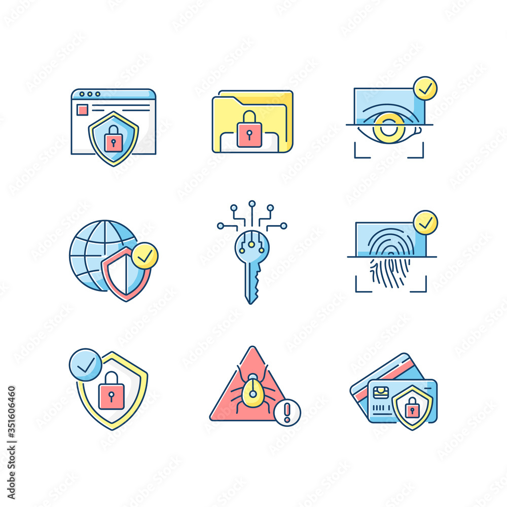Security system RGB color icons set. Personal information and online ...
