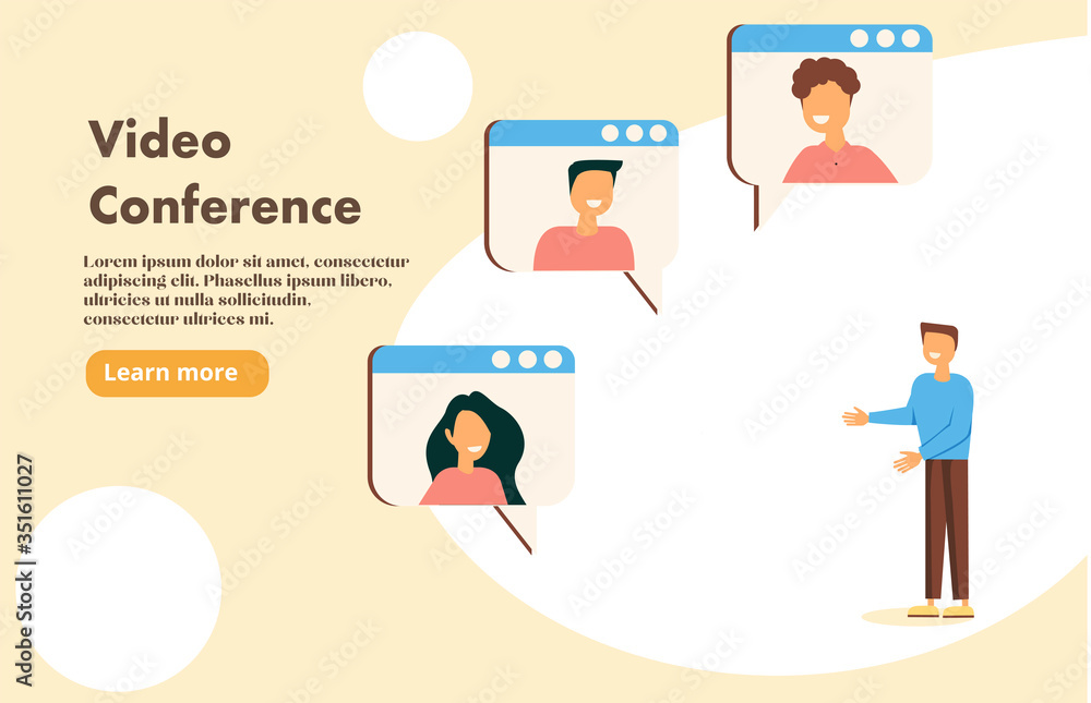 Illustrations flat design concept video conference. online meeting work ...