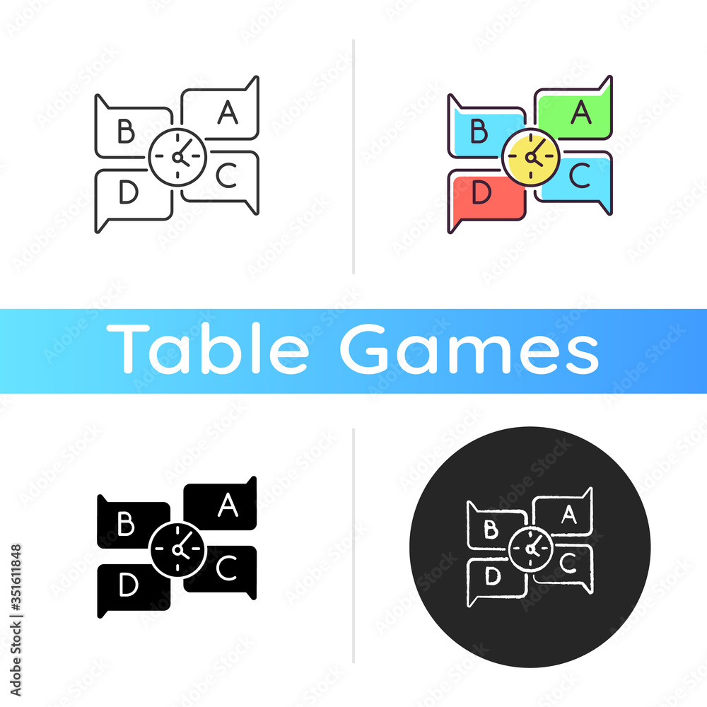 Educational game icon. Traditional game, trivia night. Linear black and ...