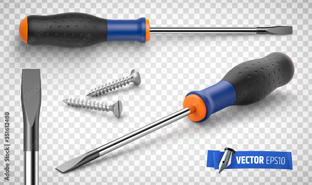 Tournevis plats et vis vectoriels sur fond transparent Stock Vector ...