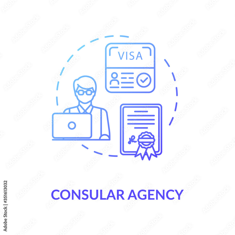 Consular agency concept icon. Visa application. Diplomatic mission idea ...