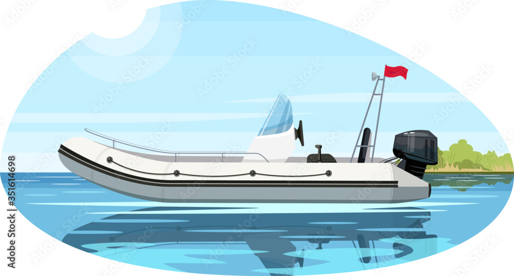 Luxury boat with engine semi flat vector illustration. Premium ship ...