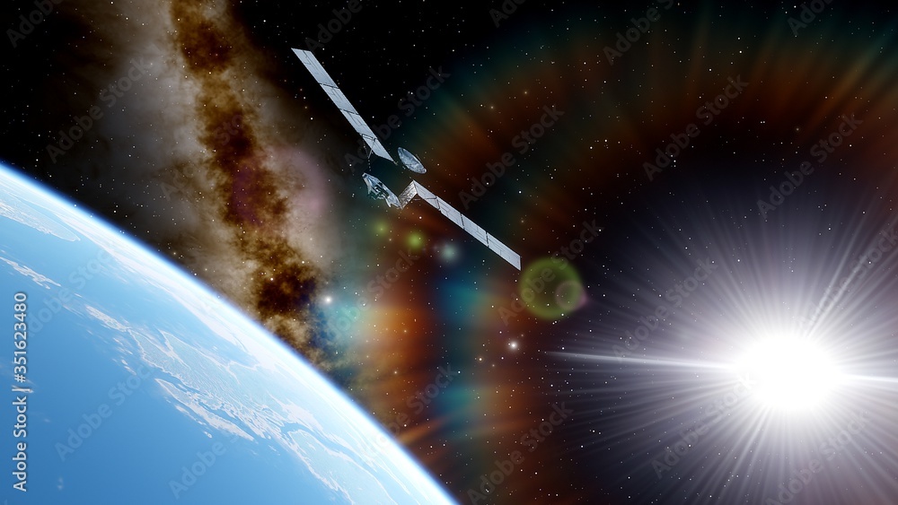 realistic satellite in orbit of the Earth, artificial satellite of ...