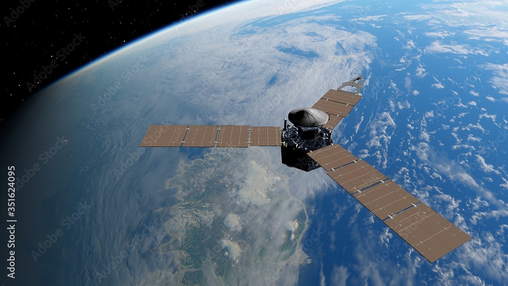 realistic satellite in orbit of the Earth, artificial satellite of ...