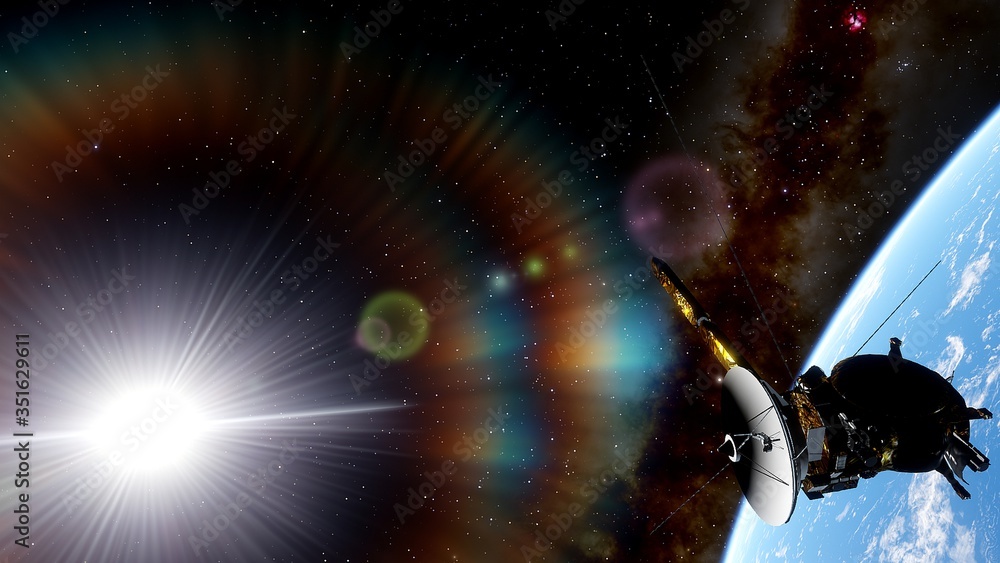 realistic satellite in orbit of the Earth, artificial satellite of ...