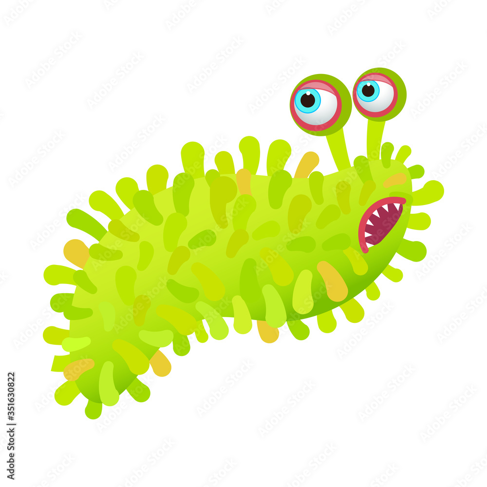 Cartoon virus cell with face. Funny children Fluffy. Vector stock ...