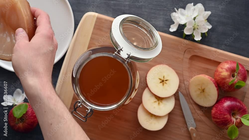 Kombucha SCOBY disk Symbiotic culture of bacteria and yeast in the hand ...
