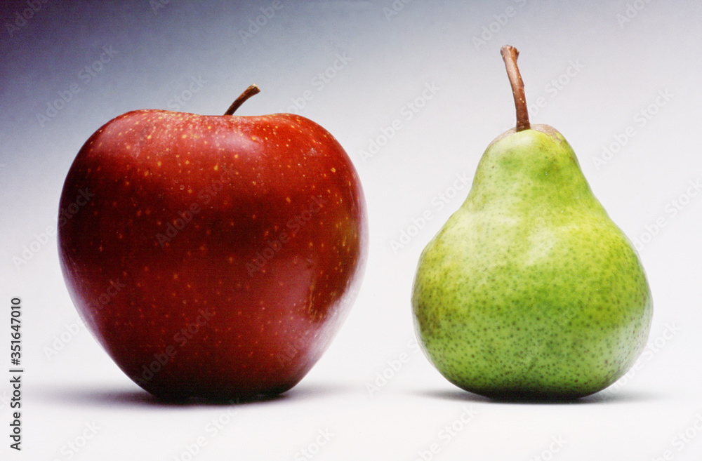 Manzana y pera manzana, fruta, pera, alimento, aislada, rojo, verde ...