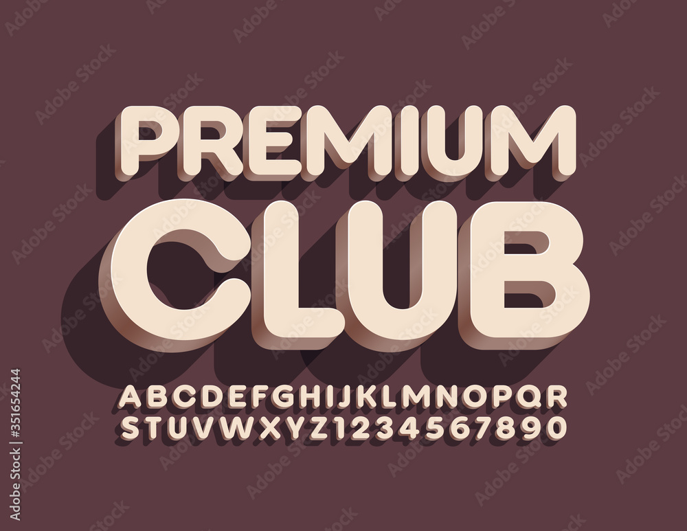 Vector stylish logo Premium Club. Unique 3D Font. Creative Alphabet ...