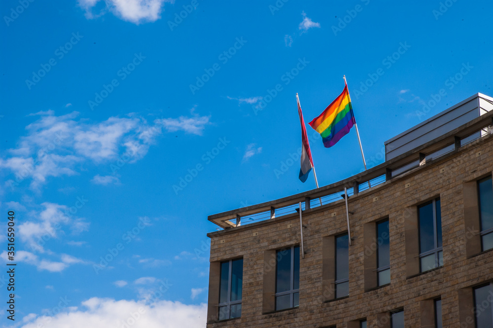 LGBT rainbow pride flag over the Embassy of the Netherlands in Ukraine ...
