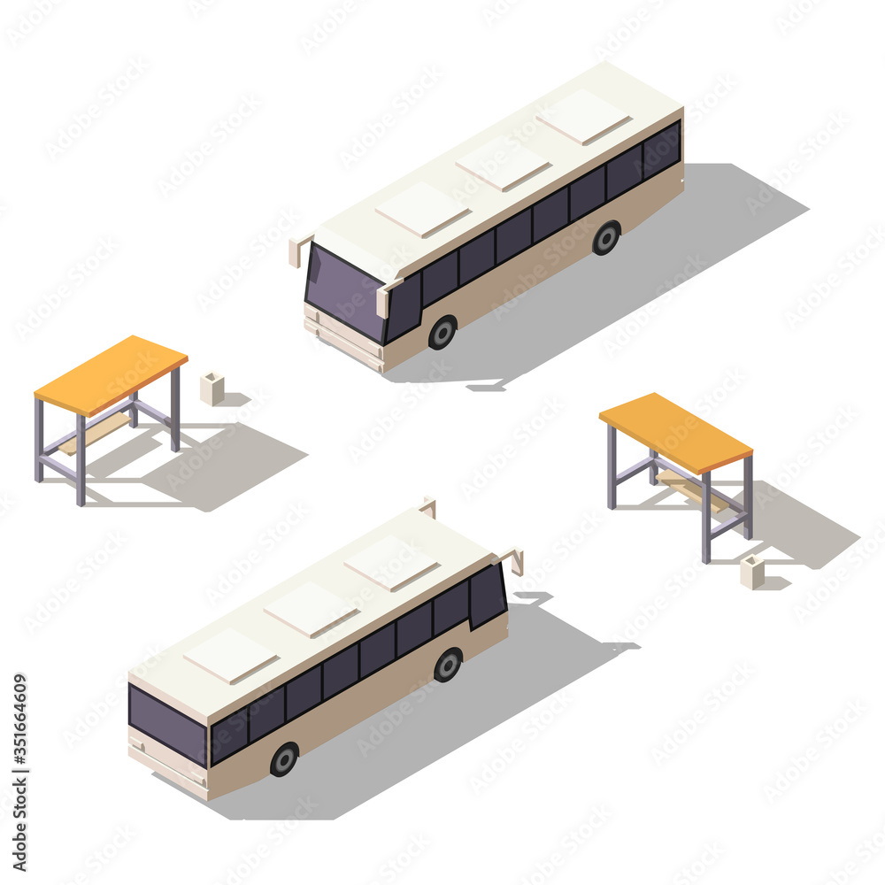 Isometric vector city bus and bus stop. Stock Vector | Adobe Stock