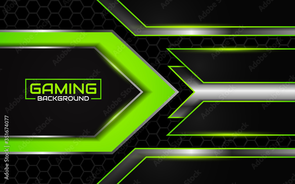 Abstract futuristic black and light green gaming background with modern ...
