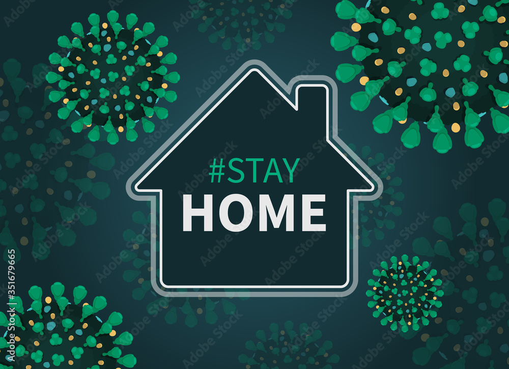 Stay home hashtag because of covid-19 infection. Flat vector ...