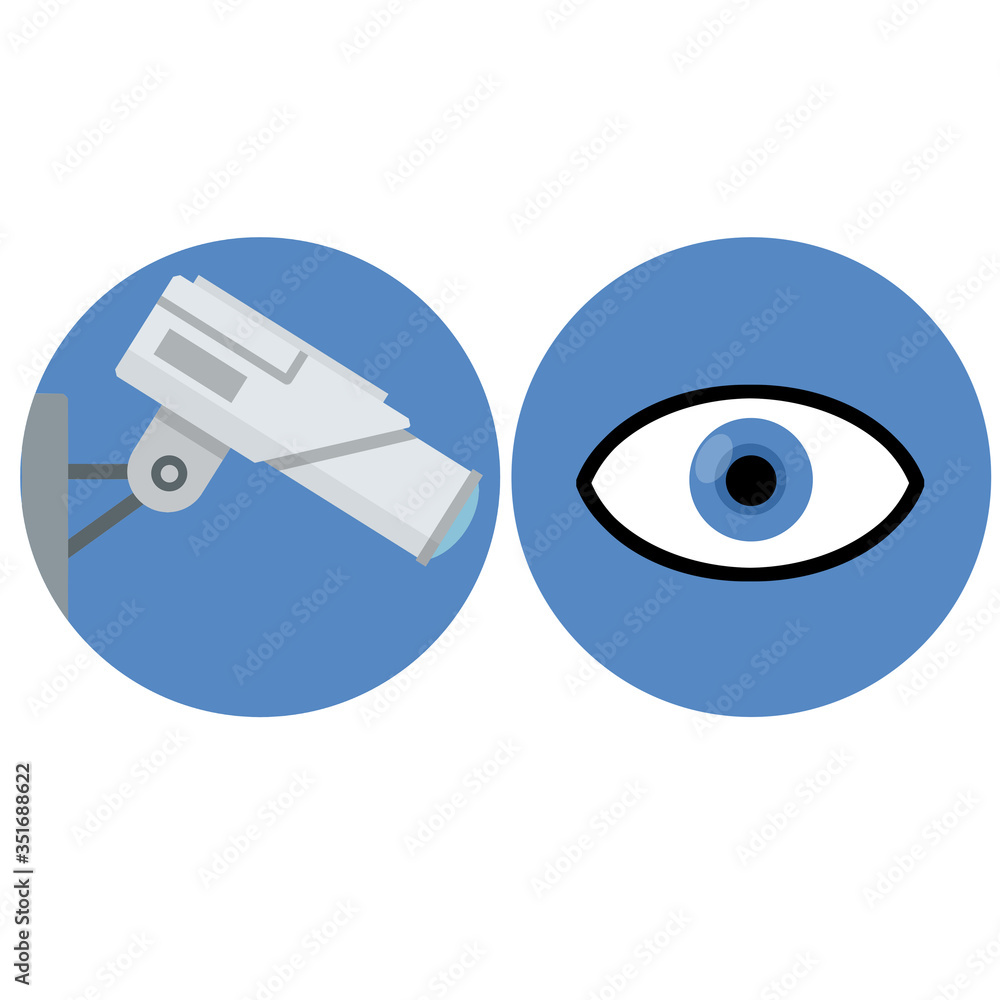 Video surveillance camera. Security footage set. White CCTV device with ...