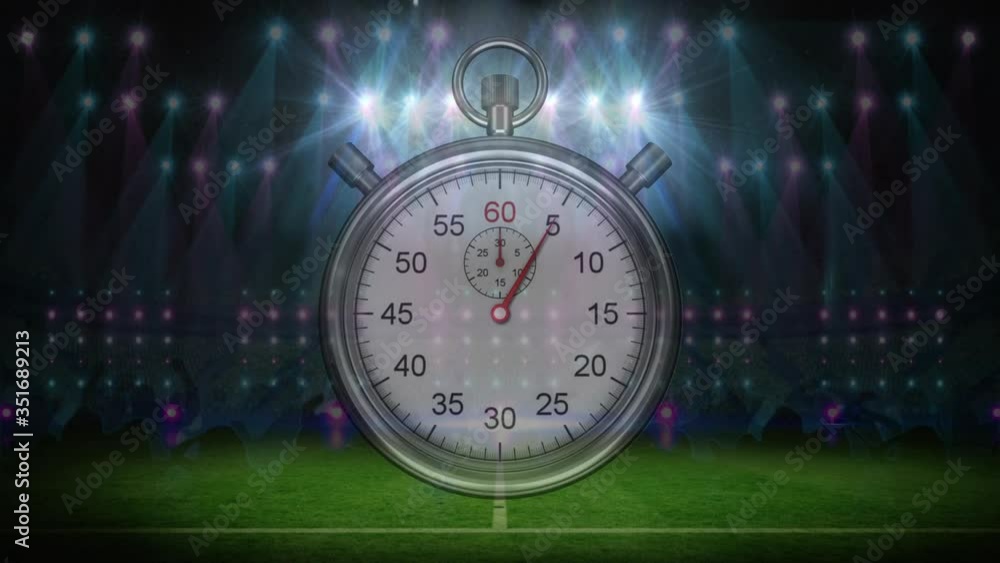 Animation of timer ticking with glowing purple and blue spotlights on ...