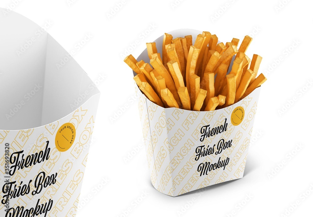 Isometric View French Fries Paper Box Mockup Stock Template | Adobe Stock