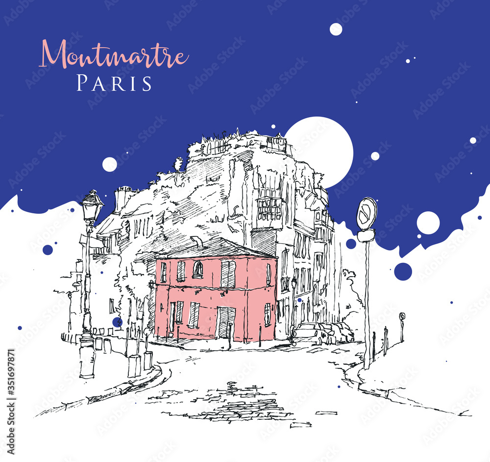 Drawing sketch illustration of Montmartre, Paris Stock Vector | Adobe Stock