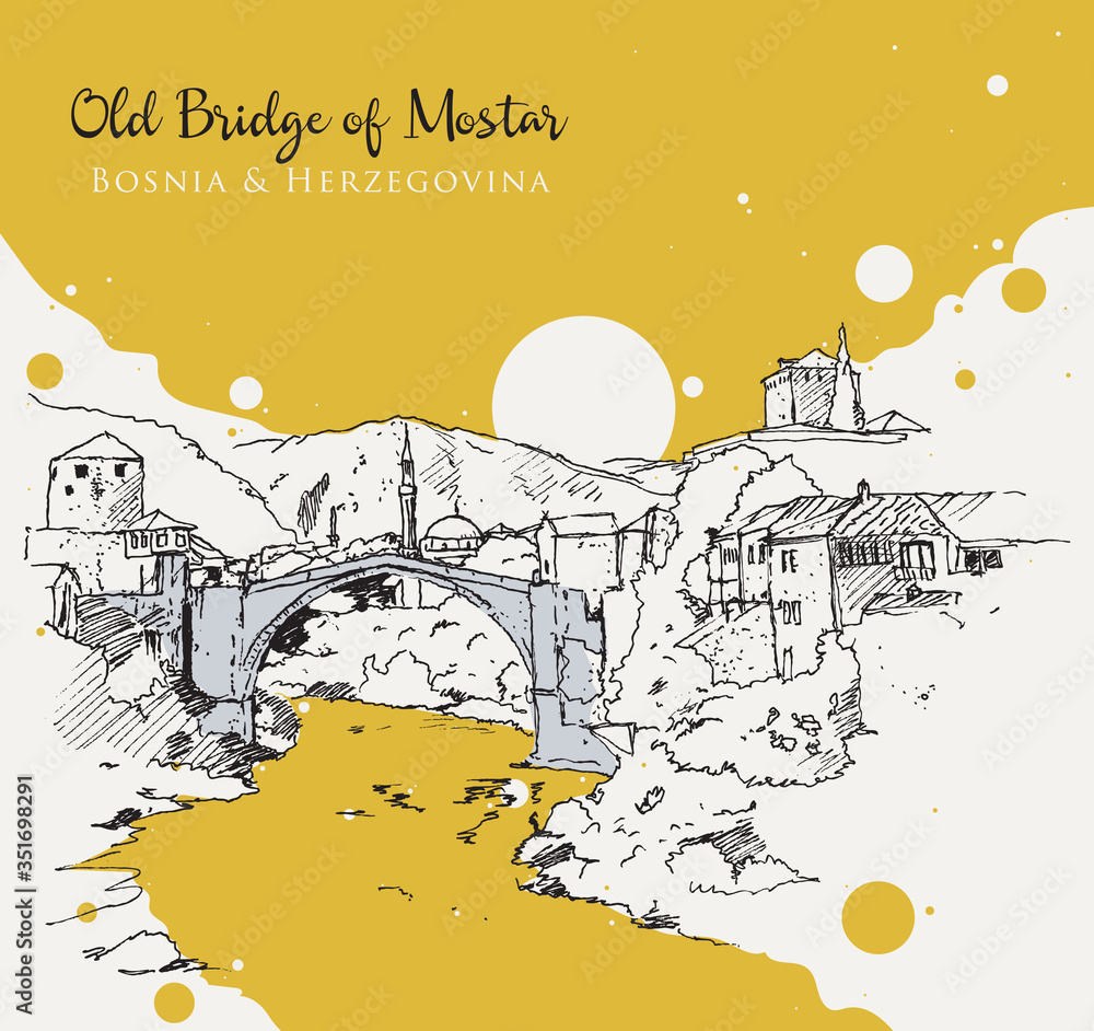 Drawing sketch illustration of the Old Bridge of Mostar Stock Vector ...